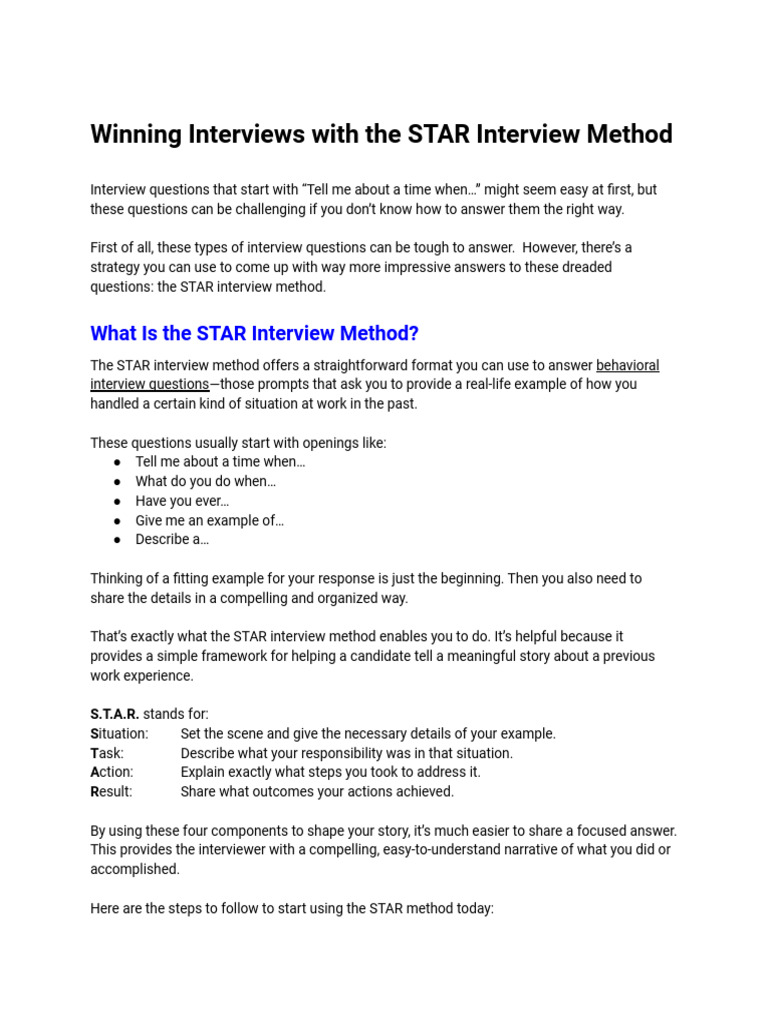 The STAR Interview Method | PDF