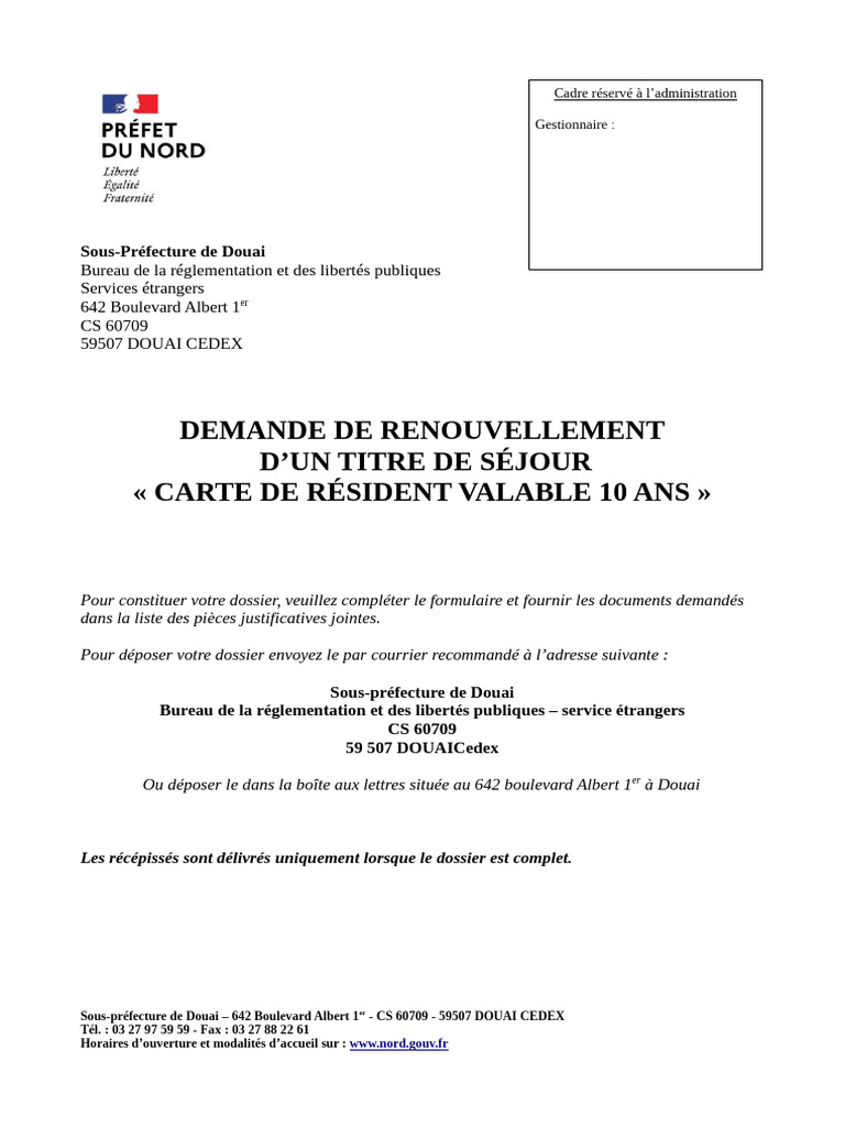 Renouvellement Carte de Résident 10 Ans | PDF