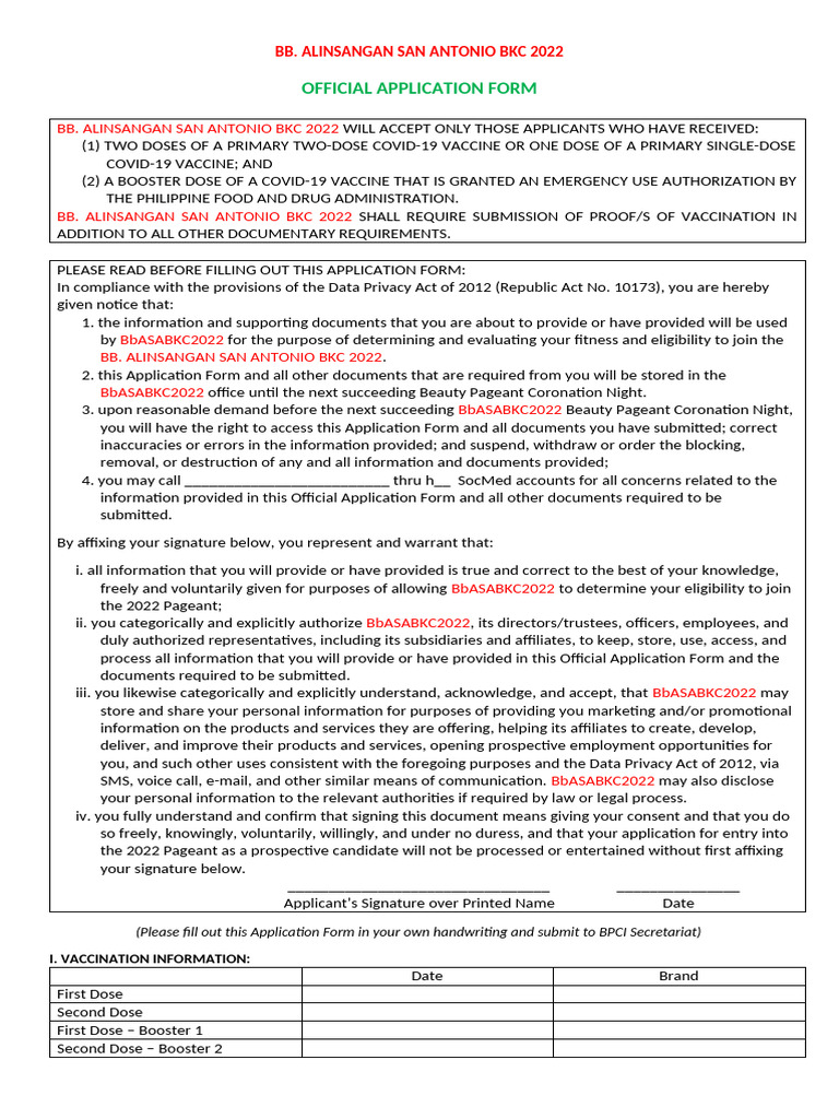 Beauty Pageant - Application Form | PDF | Information | Justice