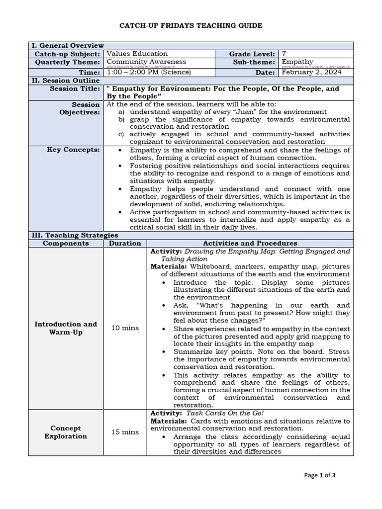 Teaching Guide Catchup Science Values Grade 7 | PDF
