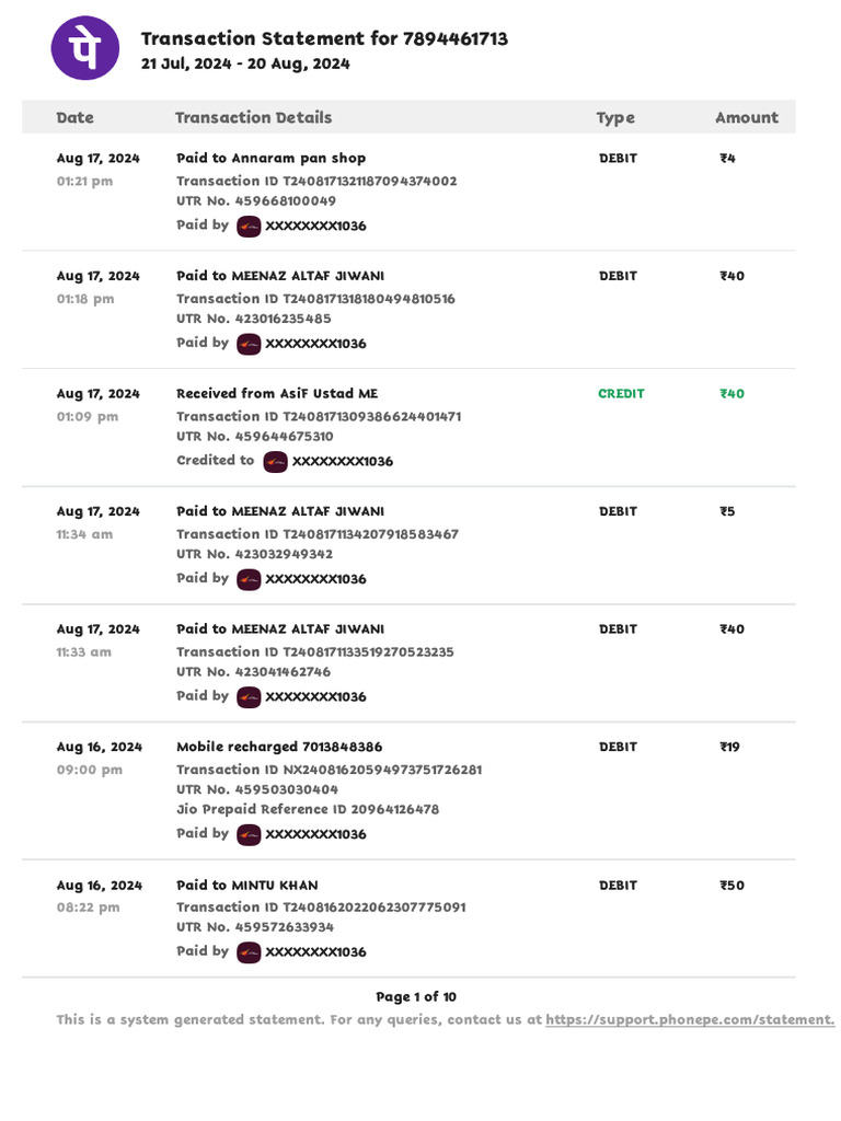 PhonePe_Statement_Jul2024_Aug2024 | PDF