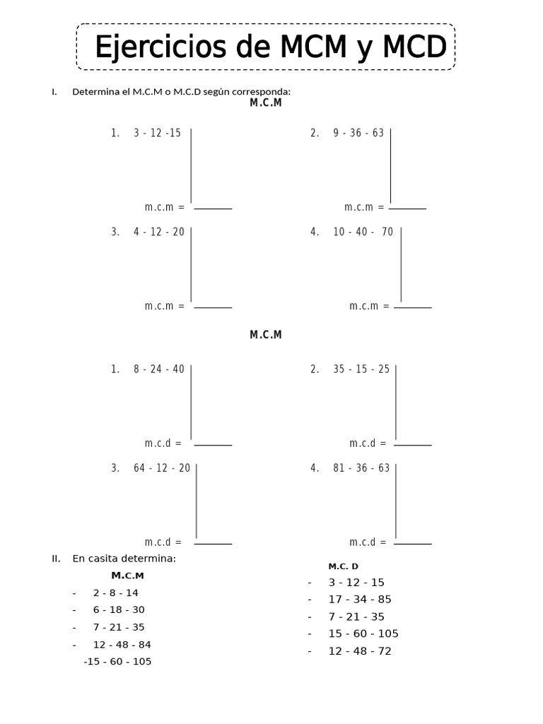 Ficha-Ejercicios-de-MCM-y-MCD-para-Cuarto-de-Primaria | PDF