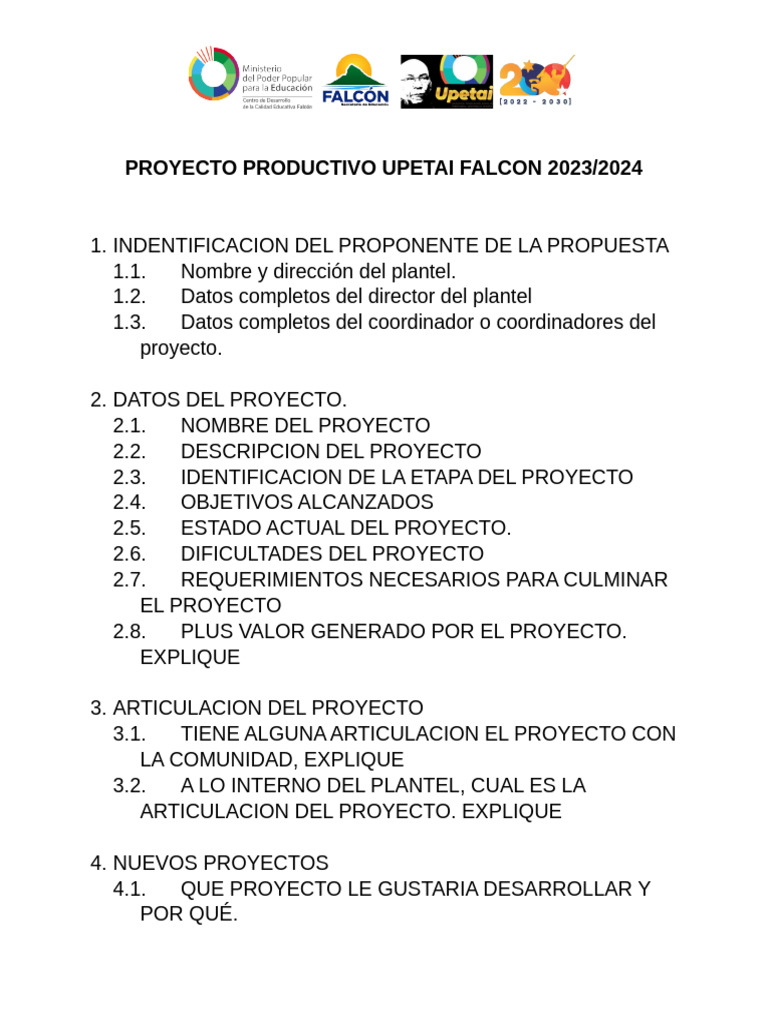 Proyecto Productivo Upetai Falcon 2023 | PDF