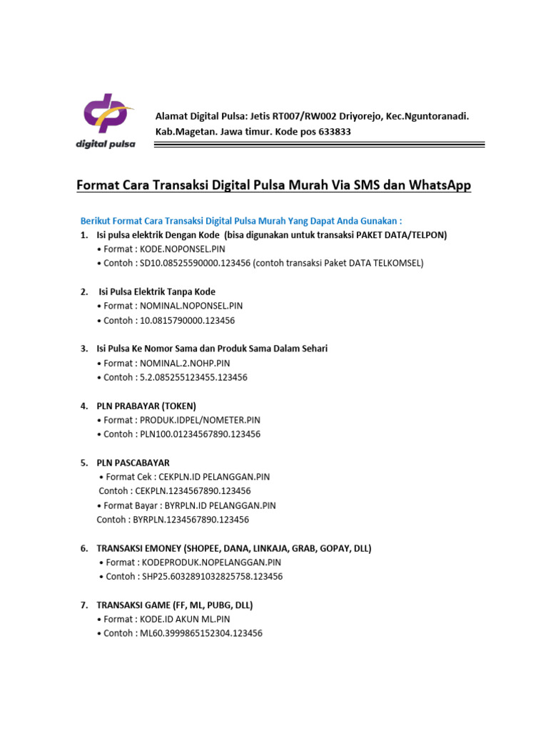 Format Transaksi Via Wa & Sms | PDF