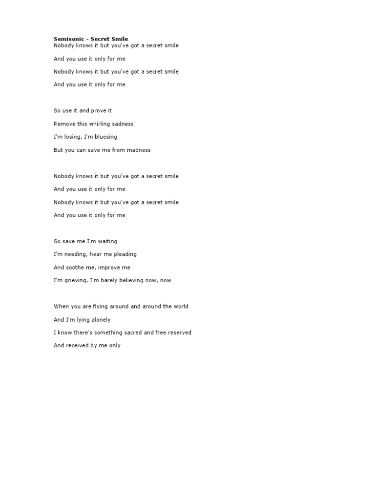 Secret Smile Lyrics Analysis | PDF