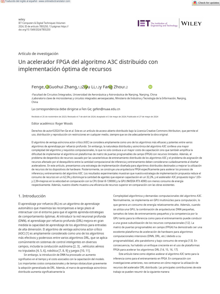Iet Computers Digital Techniques 2024 Ge A Fpga Accelerator Of Distributed A3c Algorithm