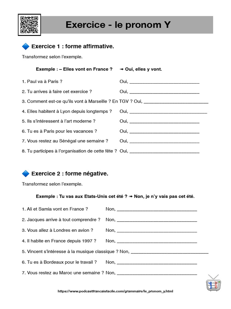 Le Pronom y Exercice | PDF