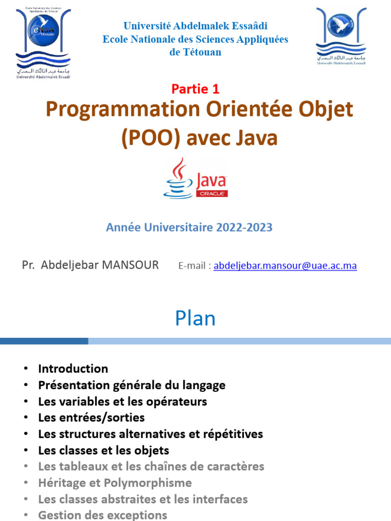 Partie 1_POO Avec Java ENSAte 2022-2023 | PDF