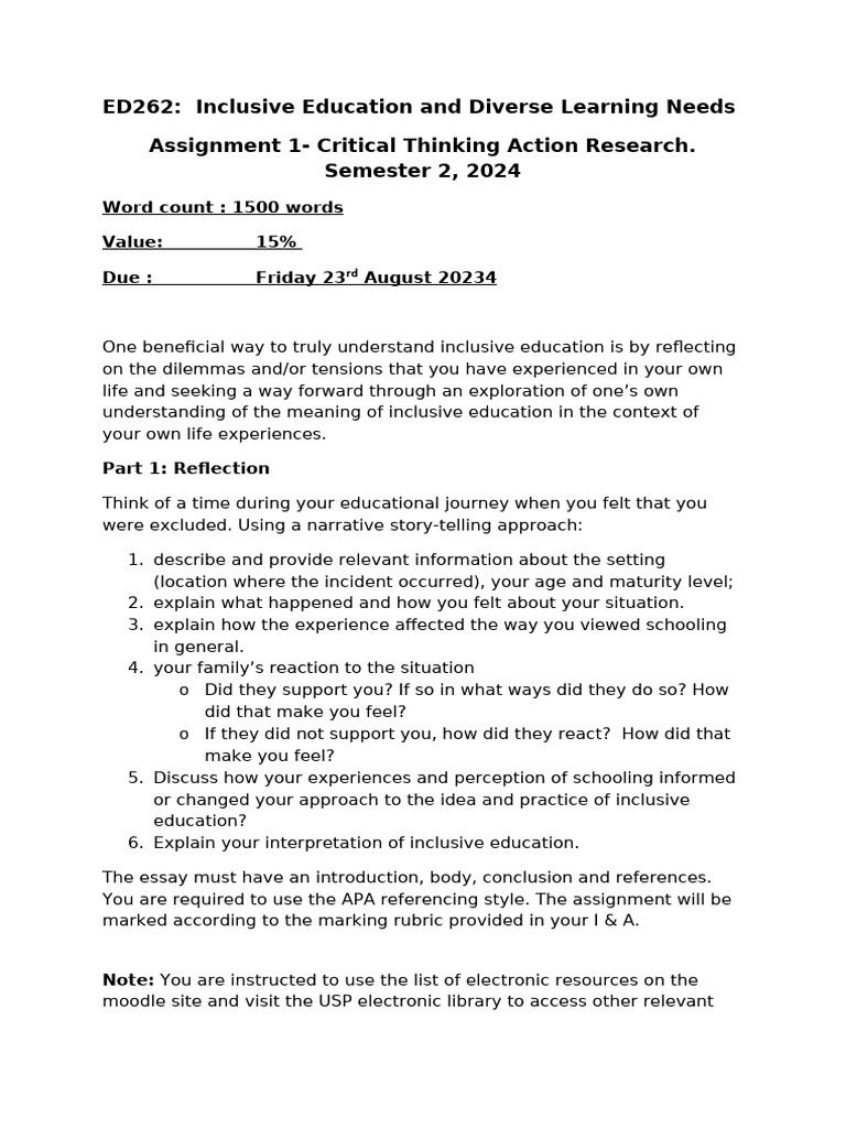 ED262 Assignment 1 Sem 2 2024 | PDF