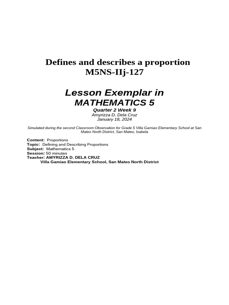 Lesson Plan Demo PROPORTION | PDF