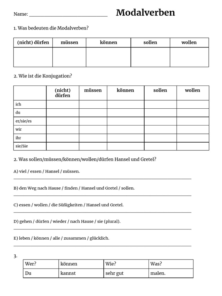 Arbeitsblatt - Modalverben | PDF