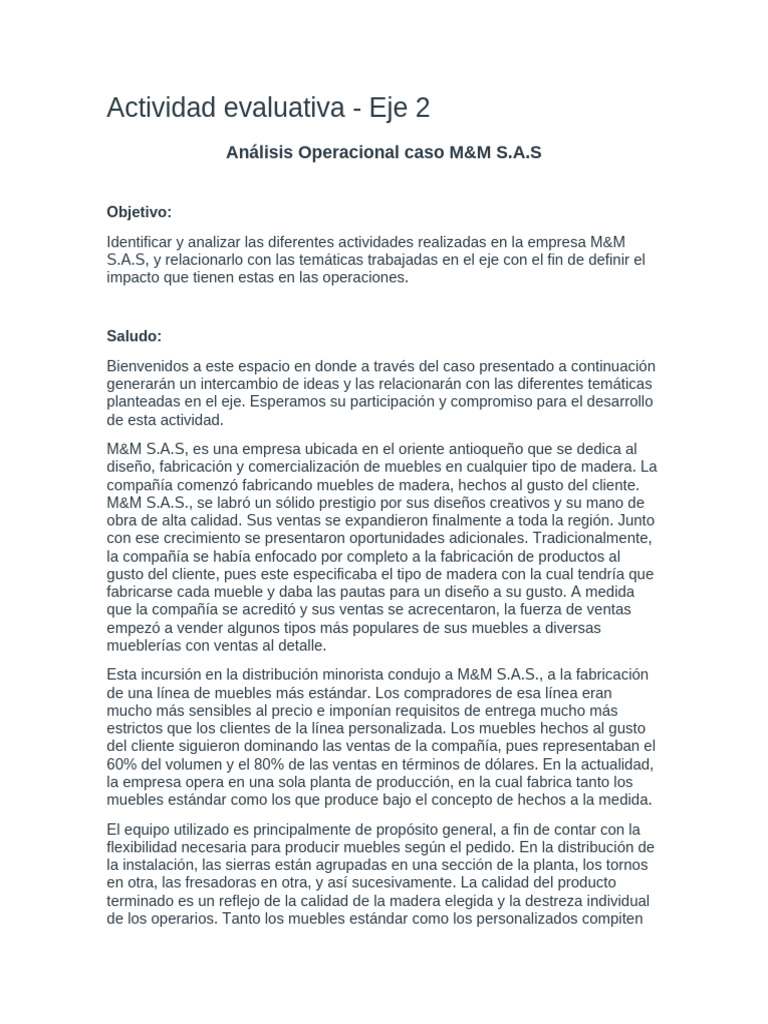 Actividad Evaluativa Eje 2 - Gestion Operaciones | PDF Actividad Evaluativa Eje 2 - Gestion Operaciones | PDF