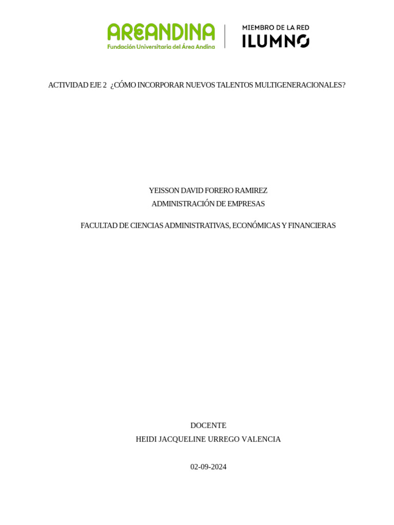 ACTIVIDAD EJE 2 ¿Cómo Incorporar Nuevos Talentos Multigeneracionales | PDF
