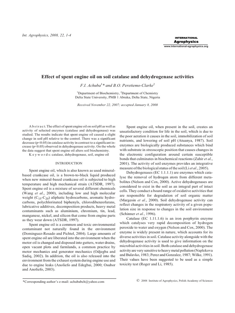 Effect of Spent Engine Oil On Soil | PDF | Soil | Chemical Kinetics