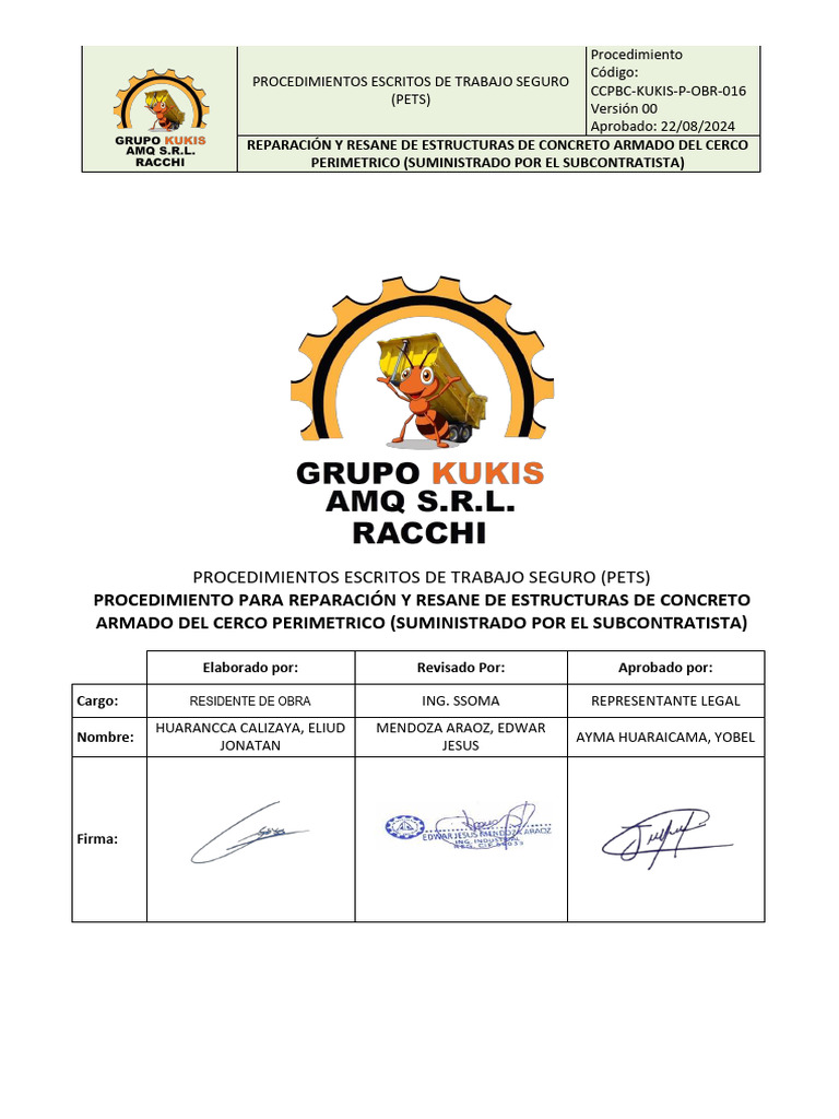 Procedimiento de Reparacion y Resane Estructuras Concreto | PDF