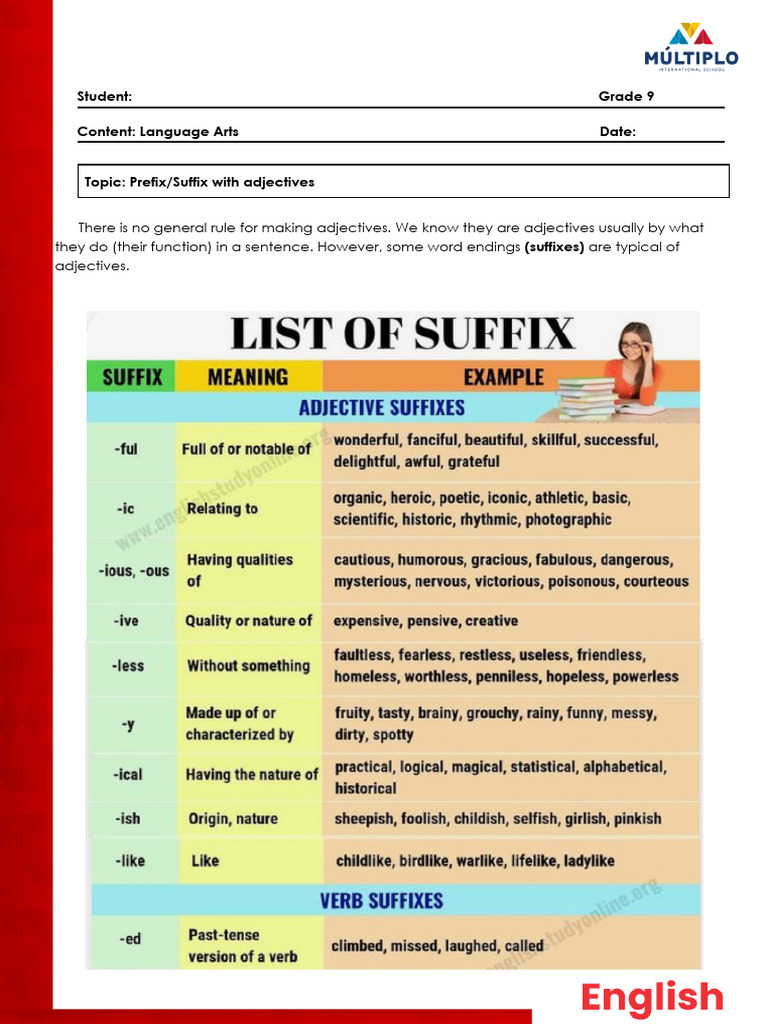 At L LA GRADE 9 - Prefix - Suffix With Adjectives | PDF | Languages ...