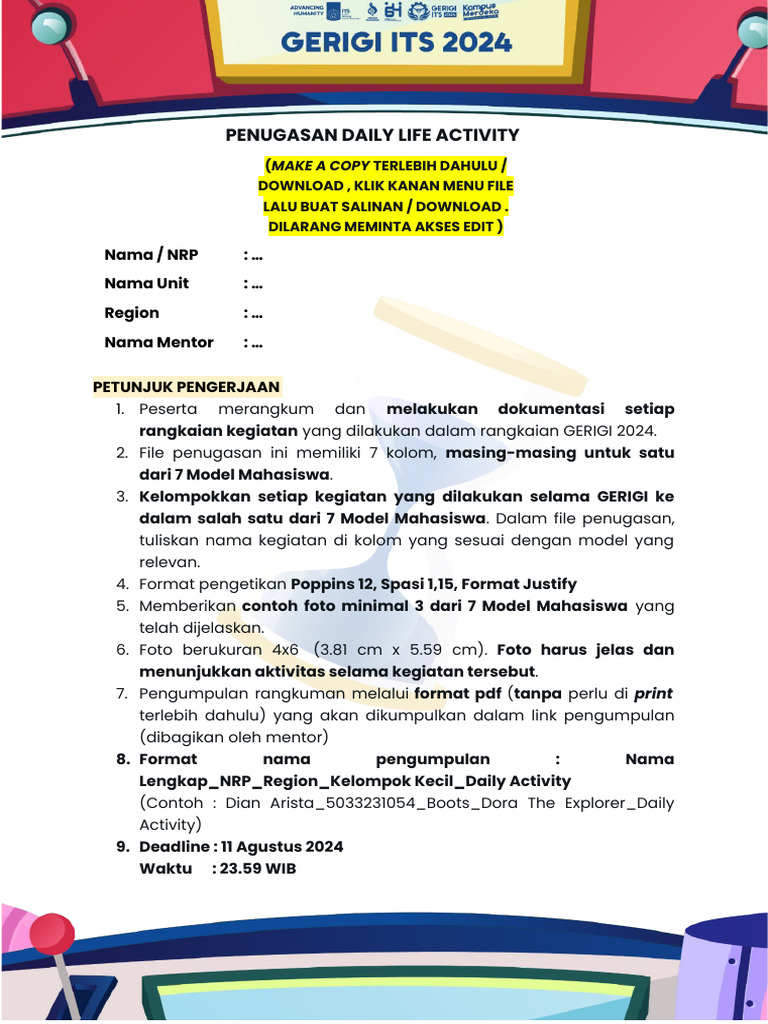 Template Penugasan Daily Activity | PDF