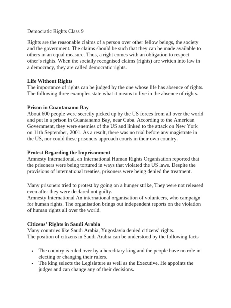 Democratic Rights Class 9 | PDF