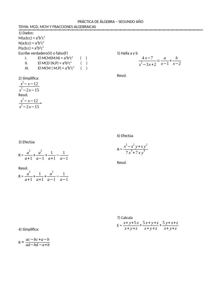 Alg (P) MCD, MCM y Fracc. Alg. | PDF