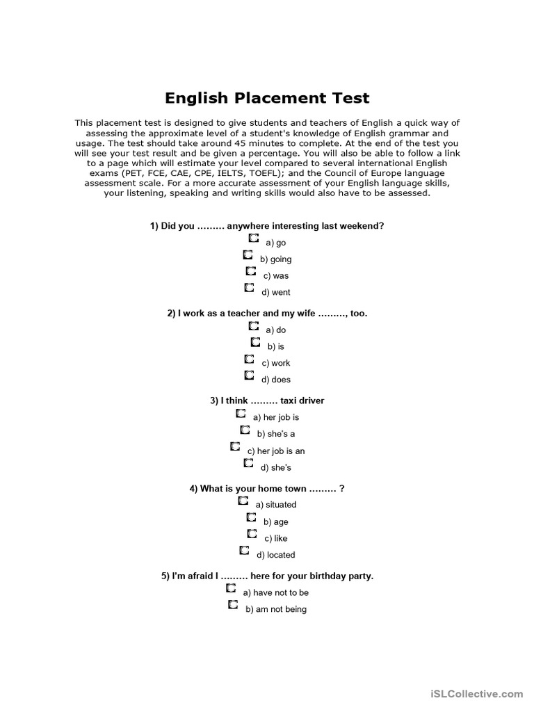 Placement Test | PDF