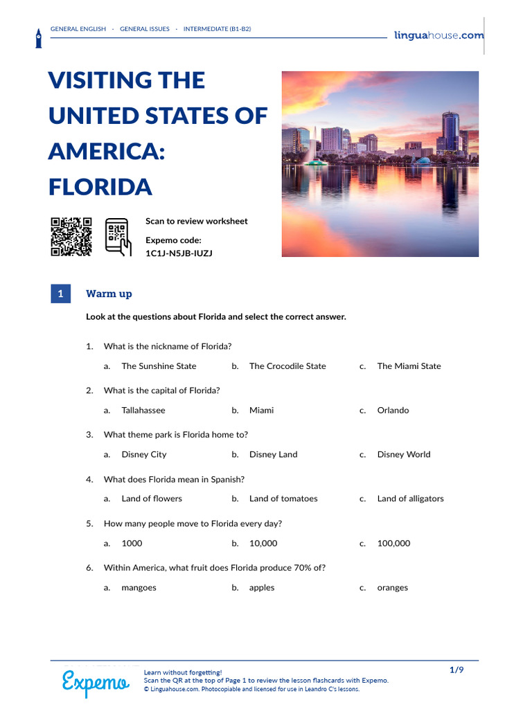 Visiting The United States of America Florida British English Student | PDF