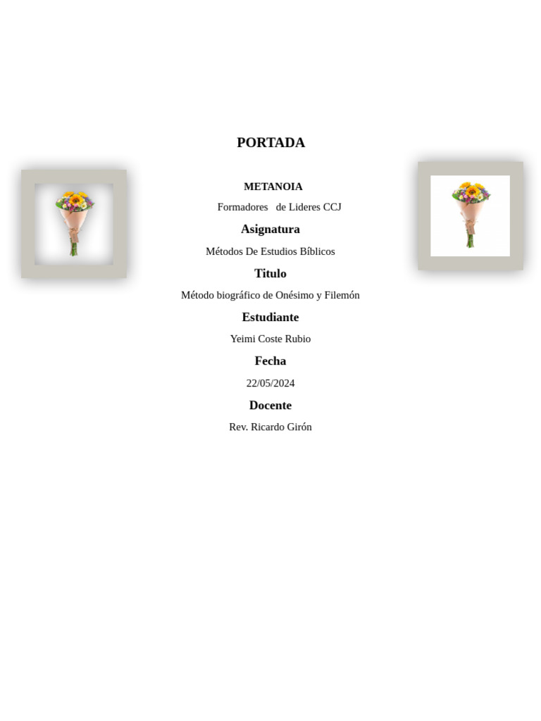 Método Biográfico de Onésimo y Filemón L | PDF | Epístola a Filemón ...
