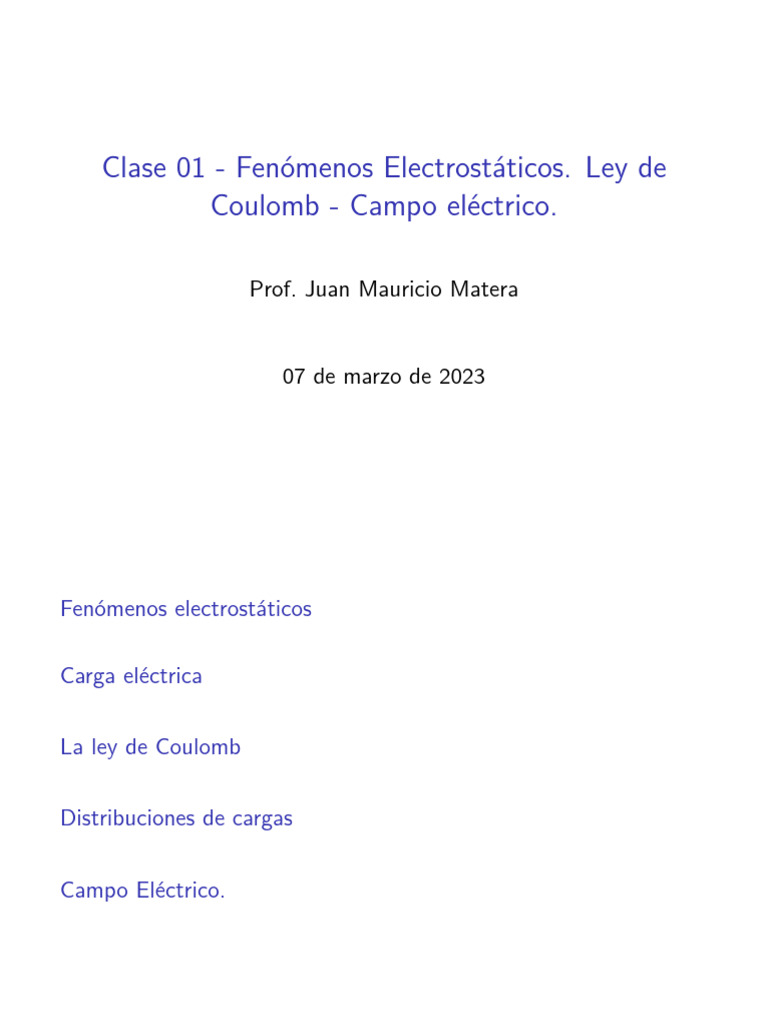 Clase 01 | PDF | Carga eléctrica | Electrostática