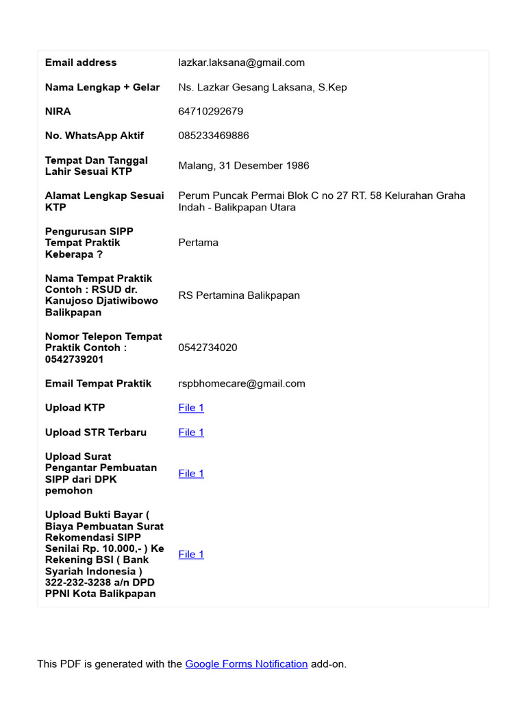 Permohonan Rekomendasi Surat Izin Praktik Perawat (Sipp) Kota Balikpapan 667 | PDF