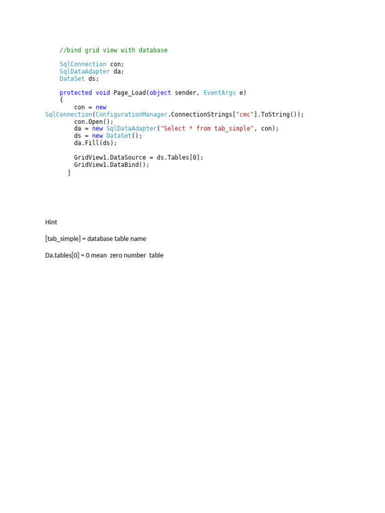GridView Bind With Database | PDF