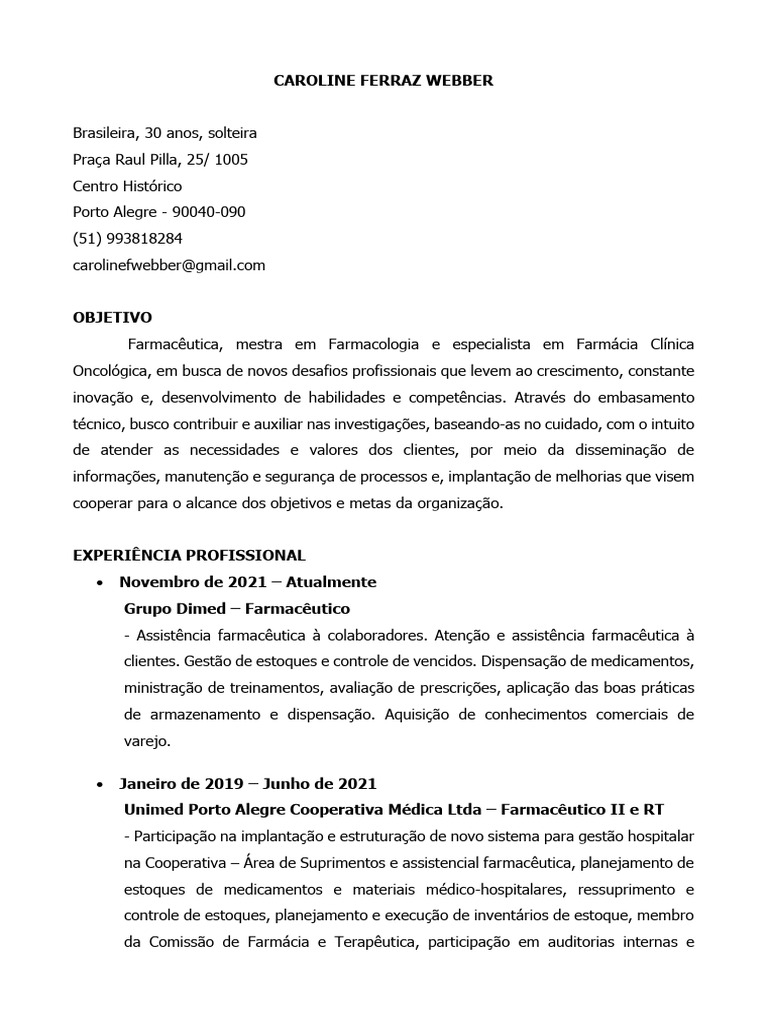Cv Caroline Ferraz Webber | PDF