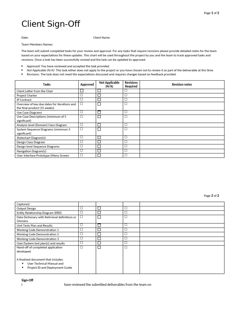 Client Sign Off Template | PDF