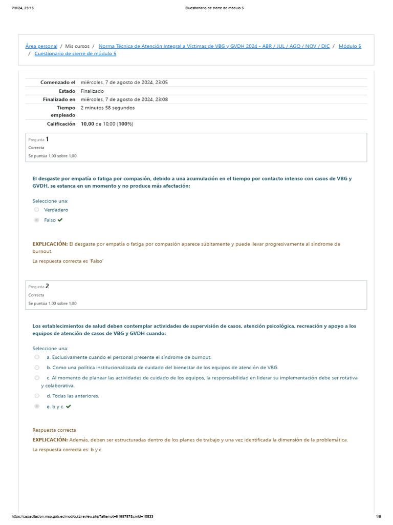 Cuestionario de Cierre de Módulo 5 | PDF