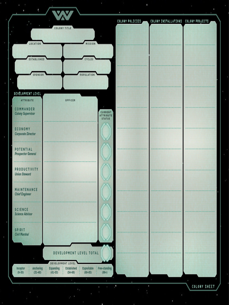 ALIEN Colony Sheet | PDF