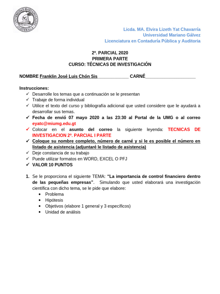 2o. Parcial Primera Parte TECNICAS UMG | PDF