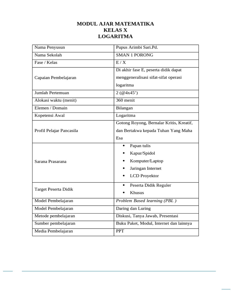 Modul Ajar Logaritma | PDF