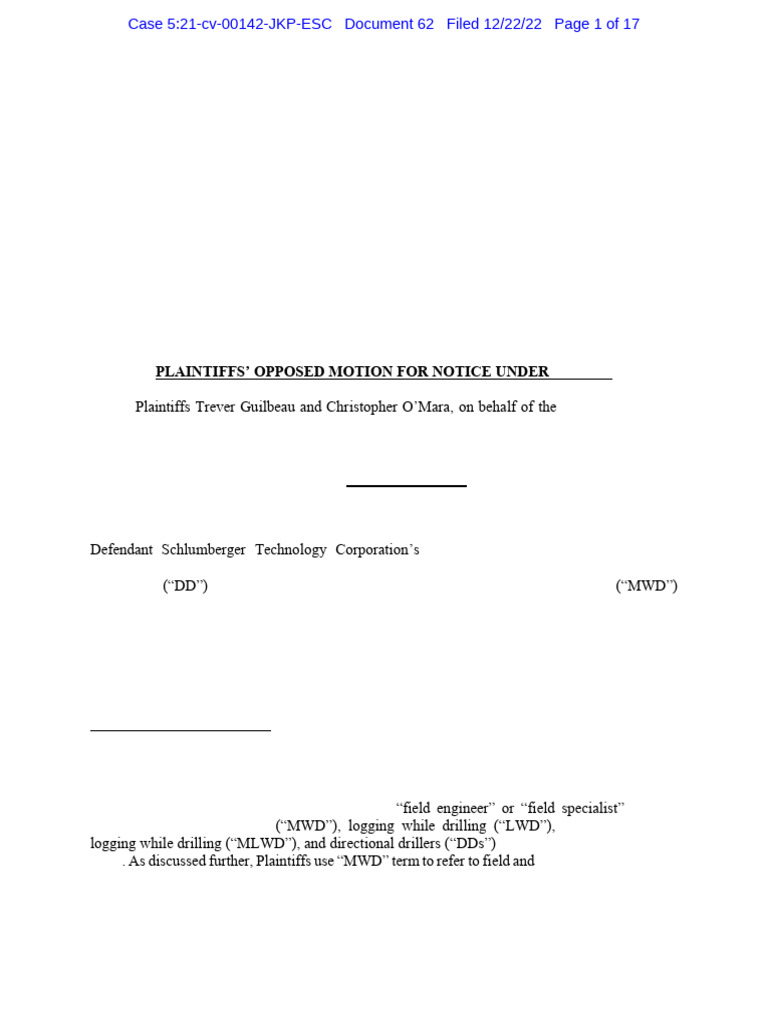 ECF No. 62 - Pls' Opp Mot for Notice Under Swales | PDF