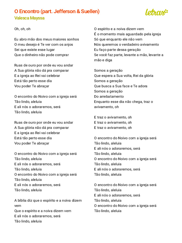 O ENCONTRO (PART. JEFFERSON & SUELLEN) - Valesca Mayssa (Impressão) | PDF