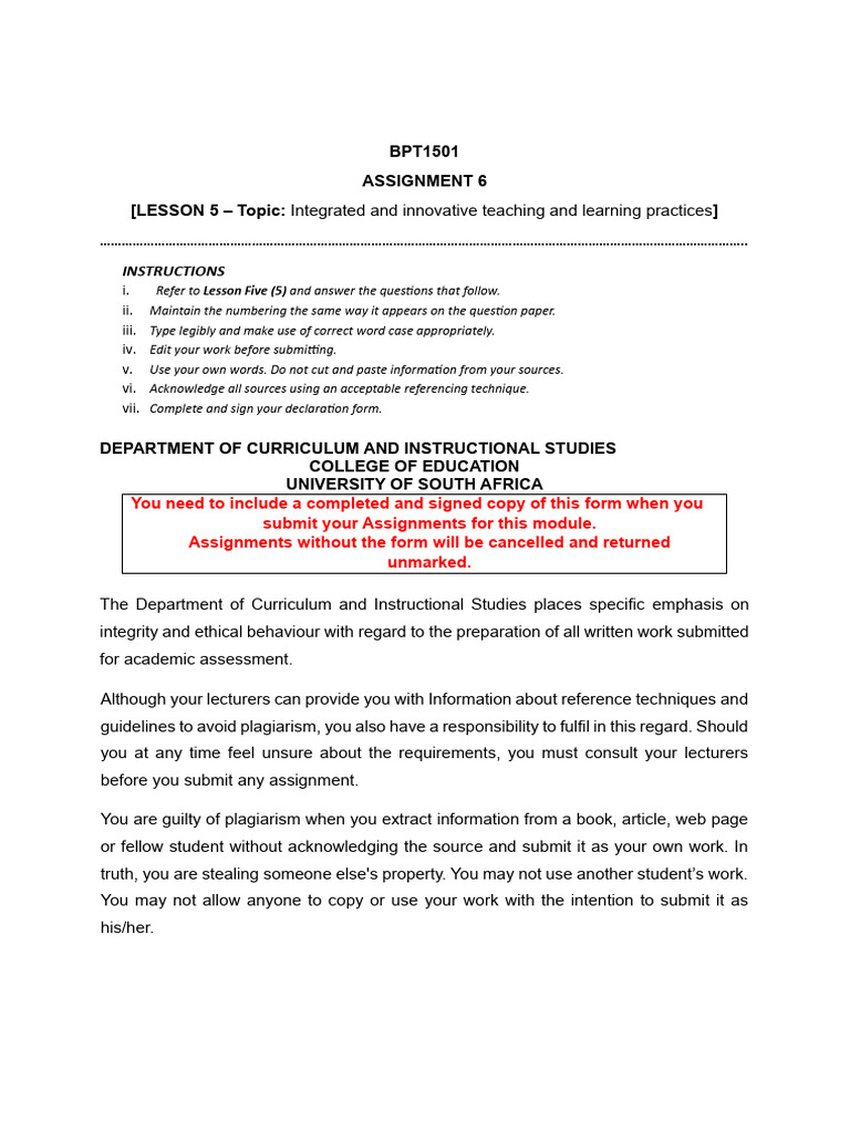 BPT1501 Assessment 6 Semester 1 | PDF