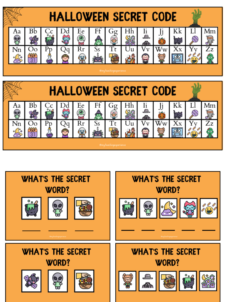 Halloween Secret Code: Aa Ccddee HH Ii MM RR Ssttuuvv XX Yy NN Oo QQ BB ...
