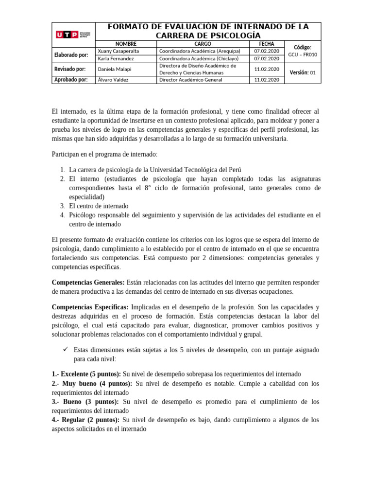 Formato de Evaluacion de Internado Osacar | PDF