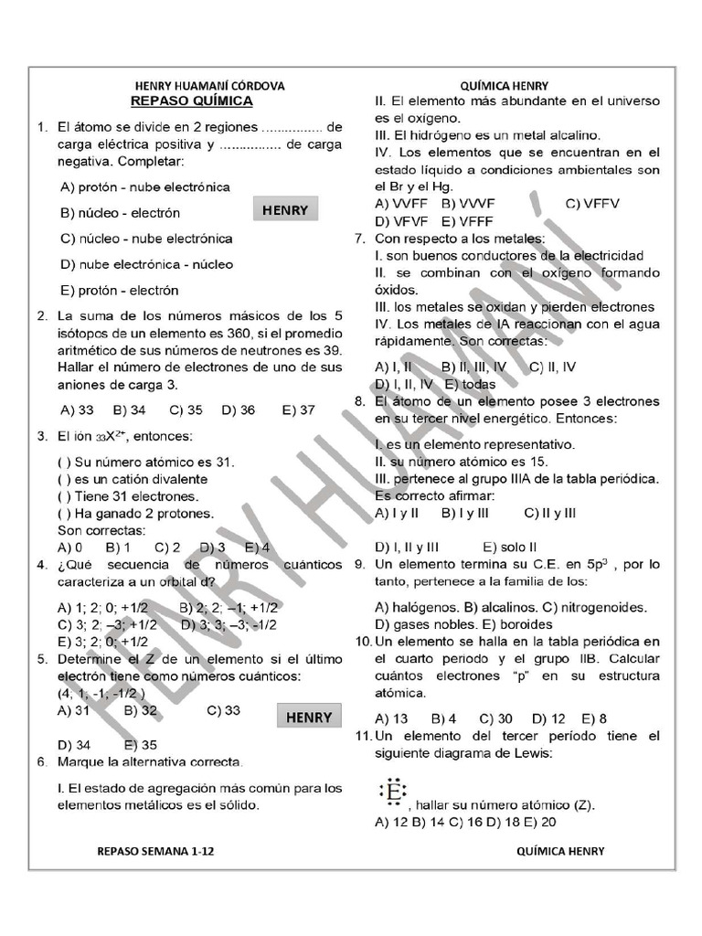 Repaso 1-12 Quimica Henry 1.07 Ok | PDF