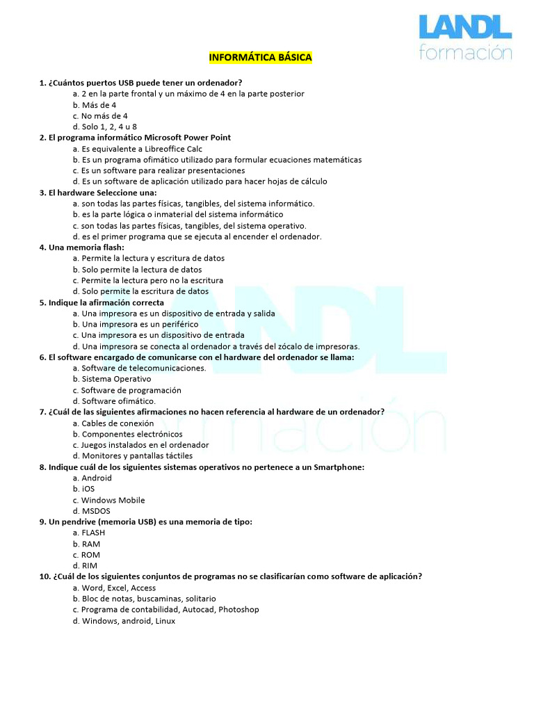 Examen de Informática Básica | PDF | Hardware de la computadora ...