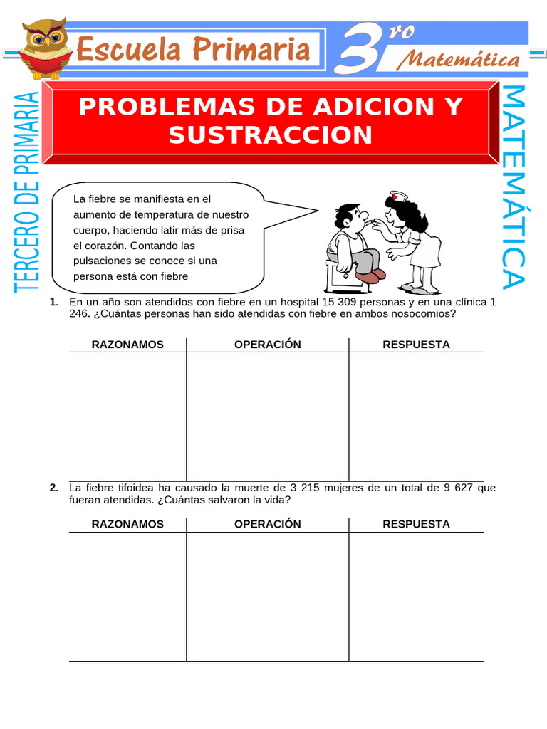 Problemas de Adicion y Sustraccion para Tercero de Primaria | PDF