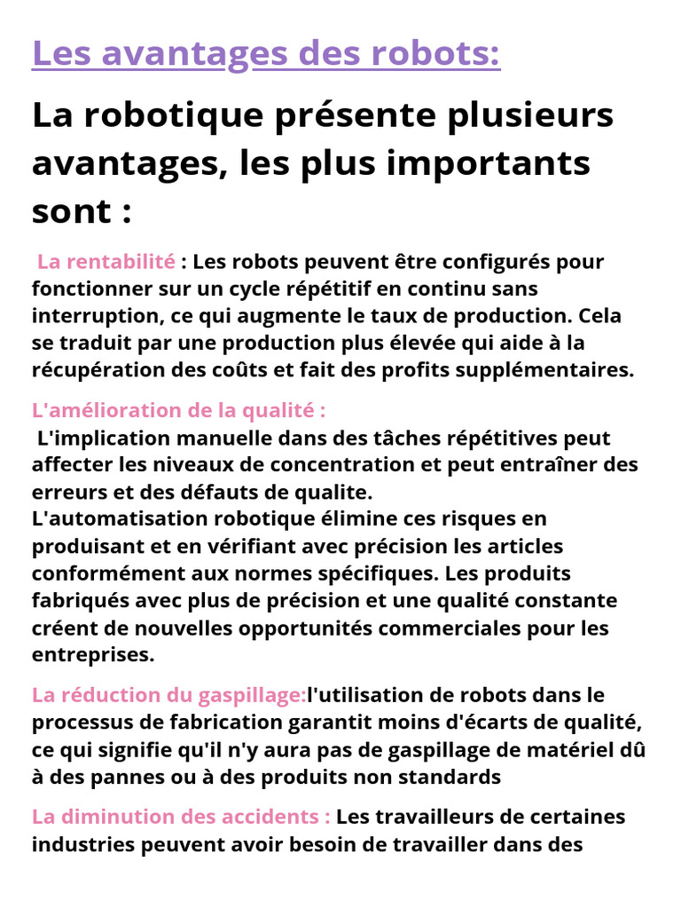 Les Avantages Des Robots | PDF