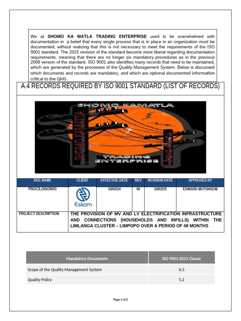 A4 Records Required by Iso 9001 Standard (List of Records) | PDF