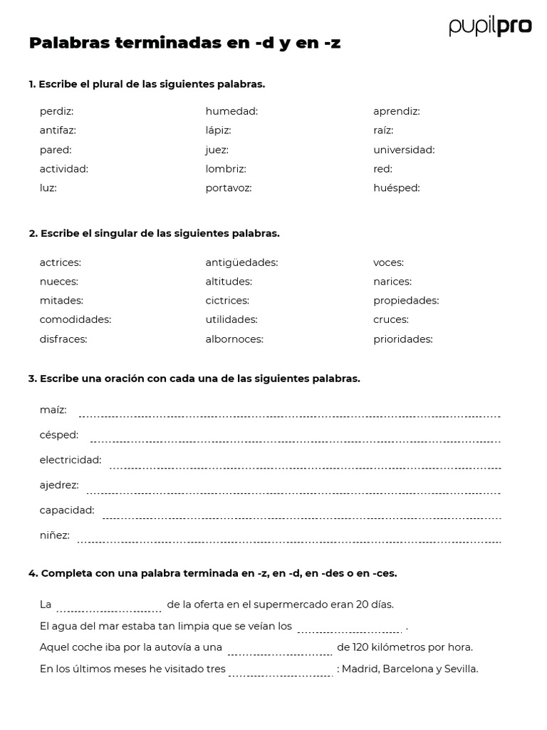 Palabras Terminadas d z | PDF