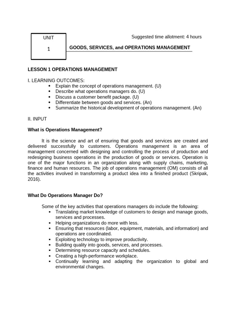 OPERATION MANAGEMENT MODULE MIDTERM 1st Revision | PDF | Strategic Management | Career & Growth