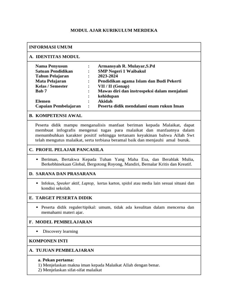 Modul Ajar Bab 7 - Pai | PDF