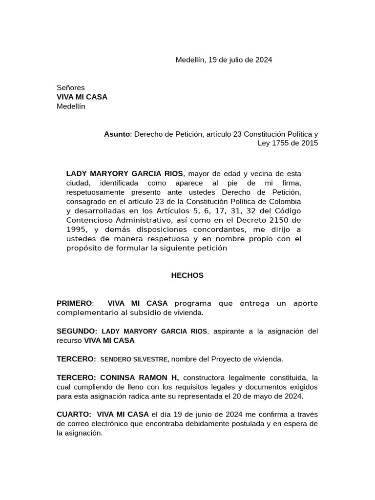 Derecho Peticion Leidy Maryori | PDF