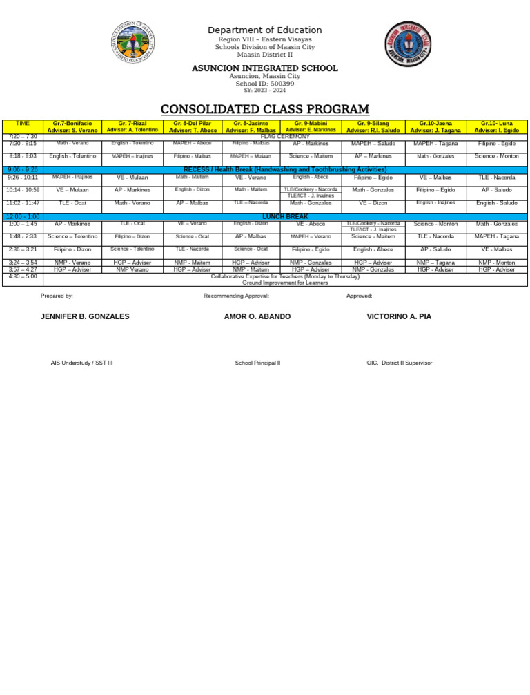 2024 2025 JHS - Consolidated Class Program - Edited | PDF
